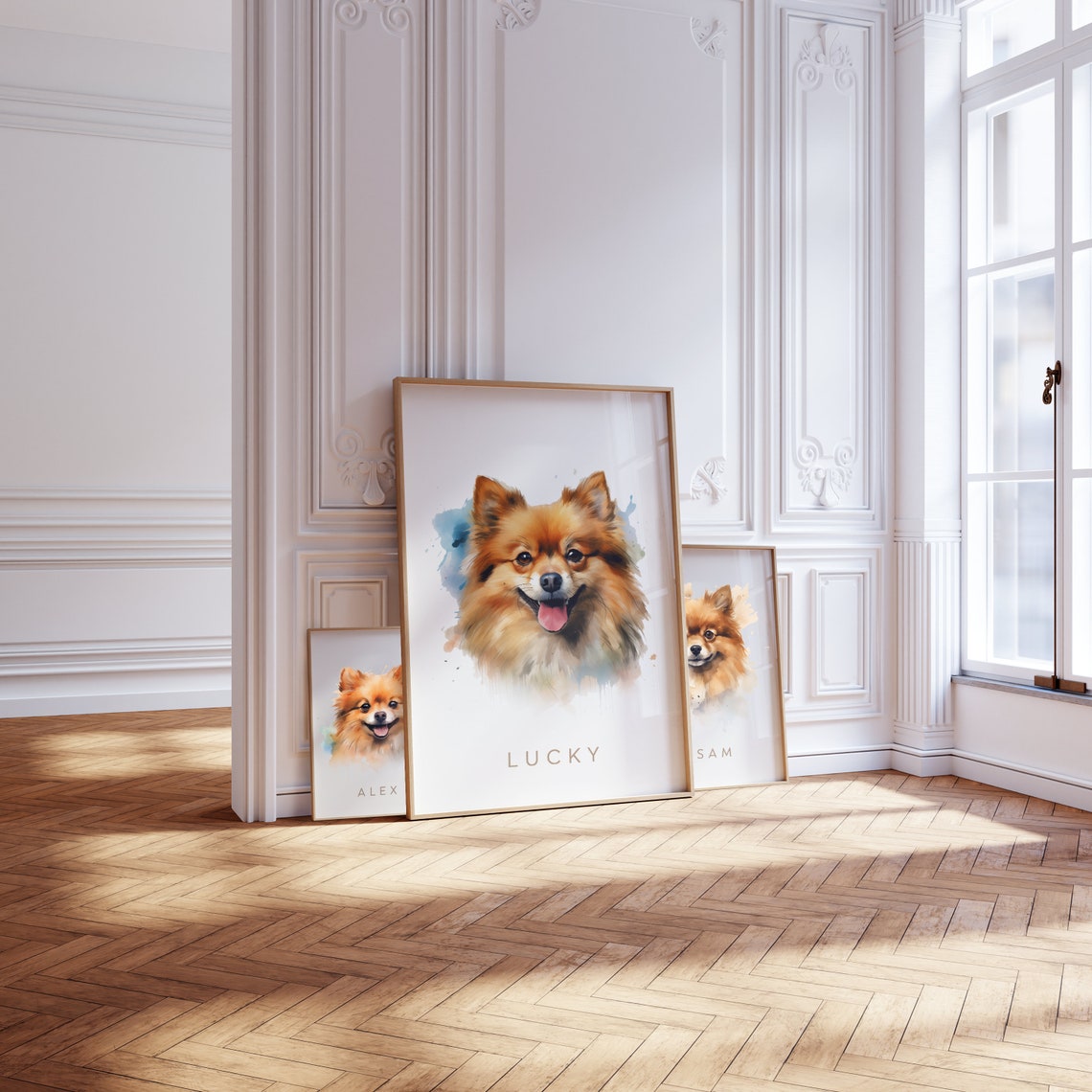 Custom Dog Poster Pomeranian Poster Pomeranian Dog Print Watercolour ...