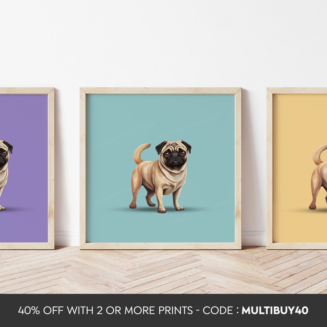 Any Colour - Any Size - Pug Poster - Pug Dog Print - Pug Art - Etsy