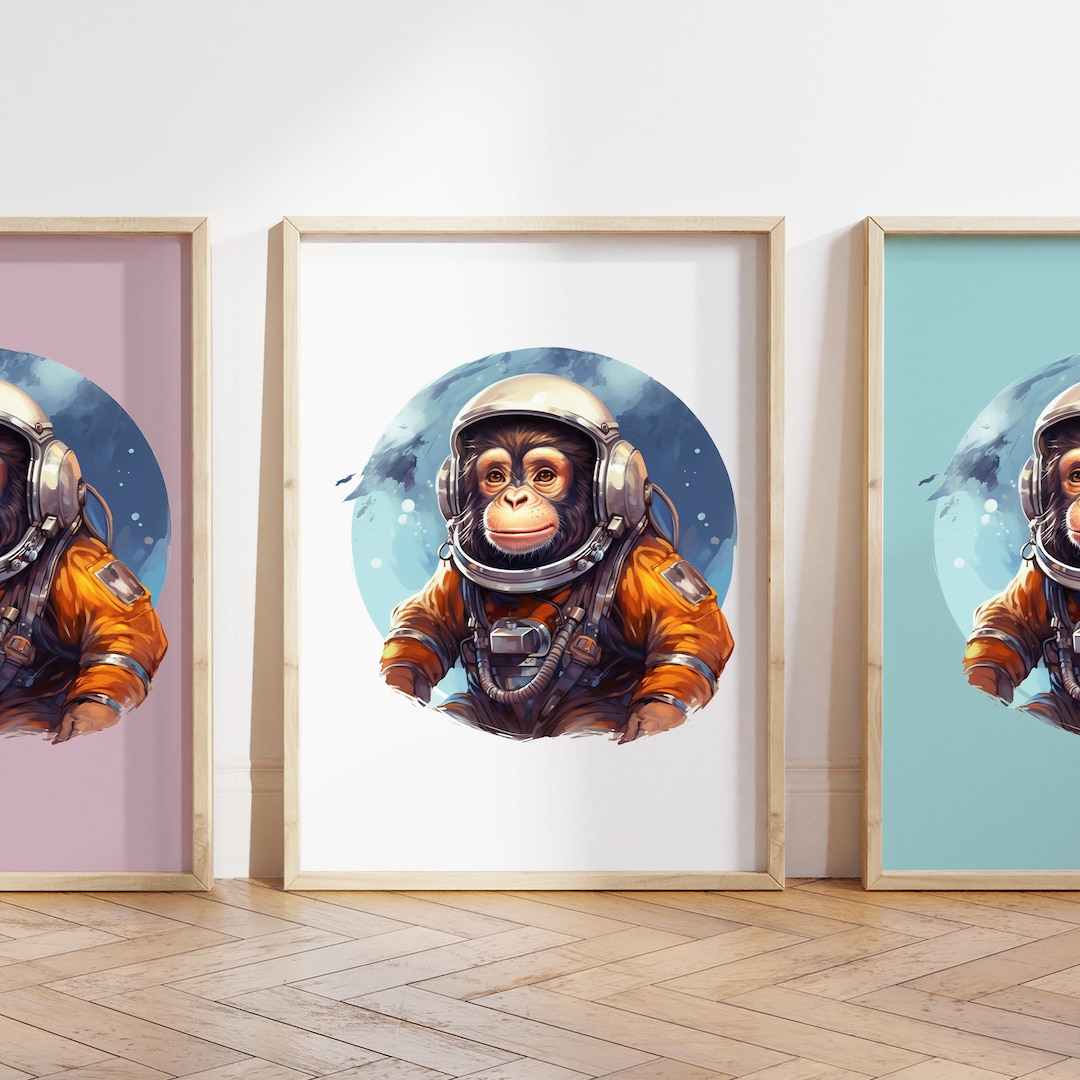 Any Colour - Ape Print - Ape Poster - Animal Astronaut Art - Kids Space ...
