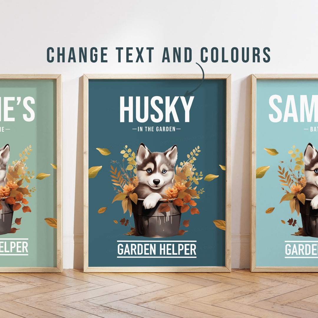 Any Colour - Husky in Garden Poster - Husky Poster - Custom Text Print ...