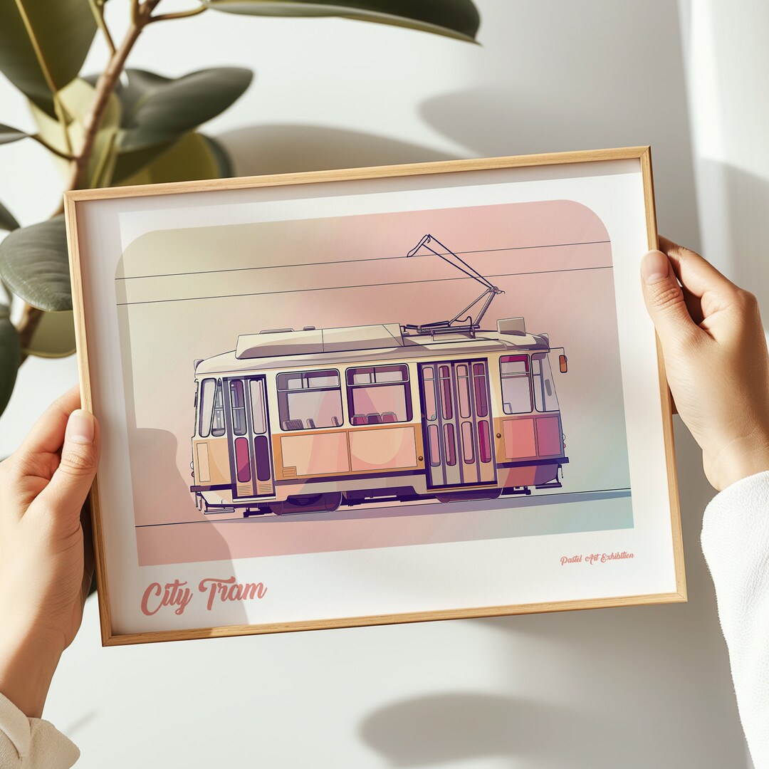 City Tram Landscape Print, Tram Poster, Tram Wall Art, Tram Painting ...