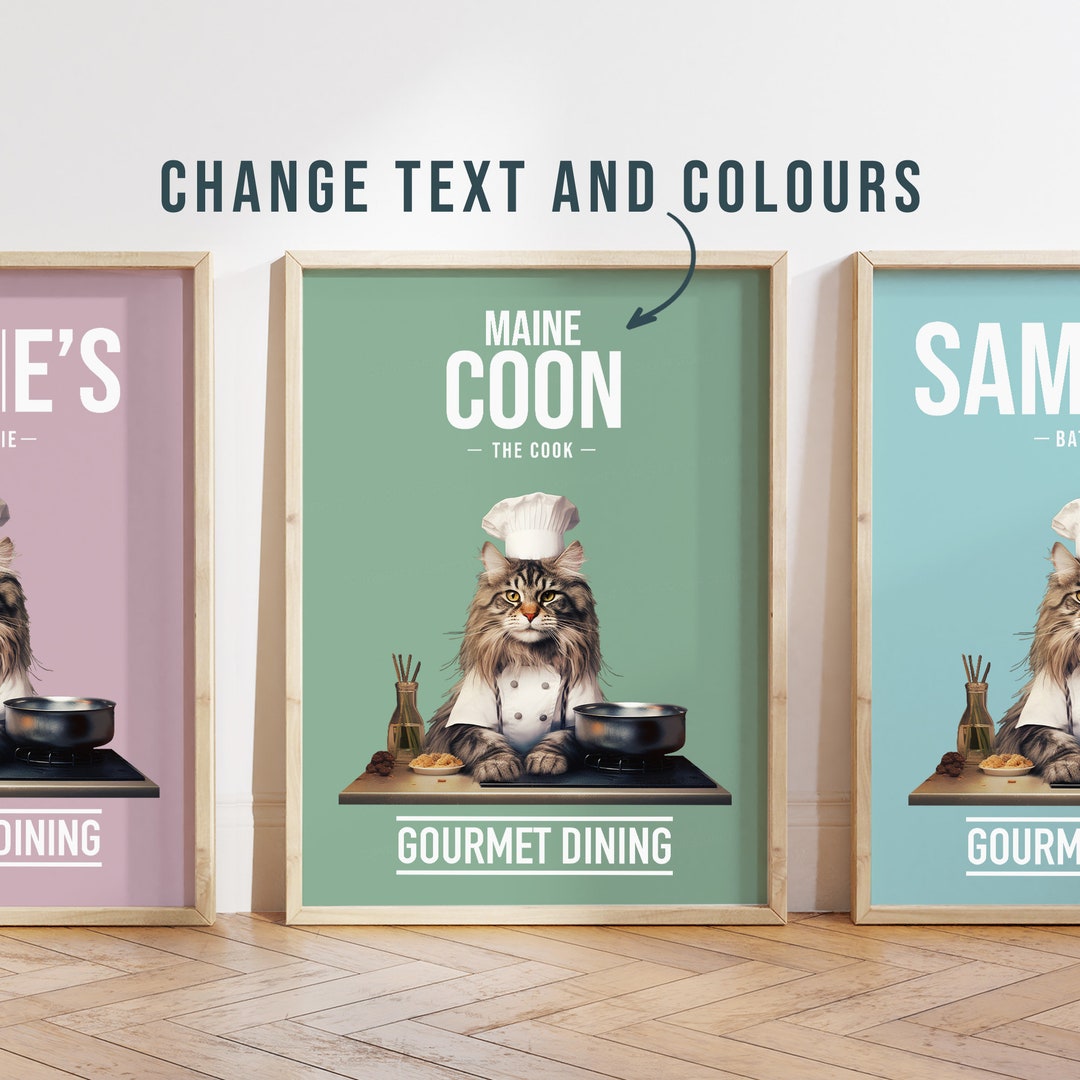 Any Colour Maine Coon Cat in Kitchen Poster Maine Coon Poster Maine ...