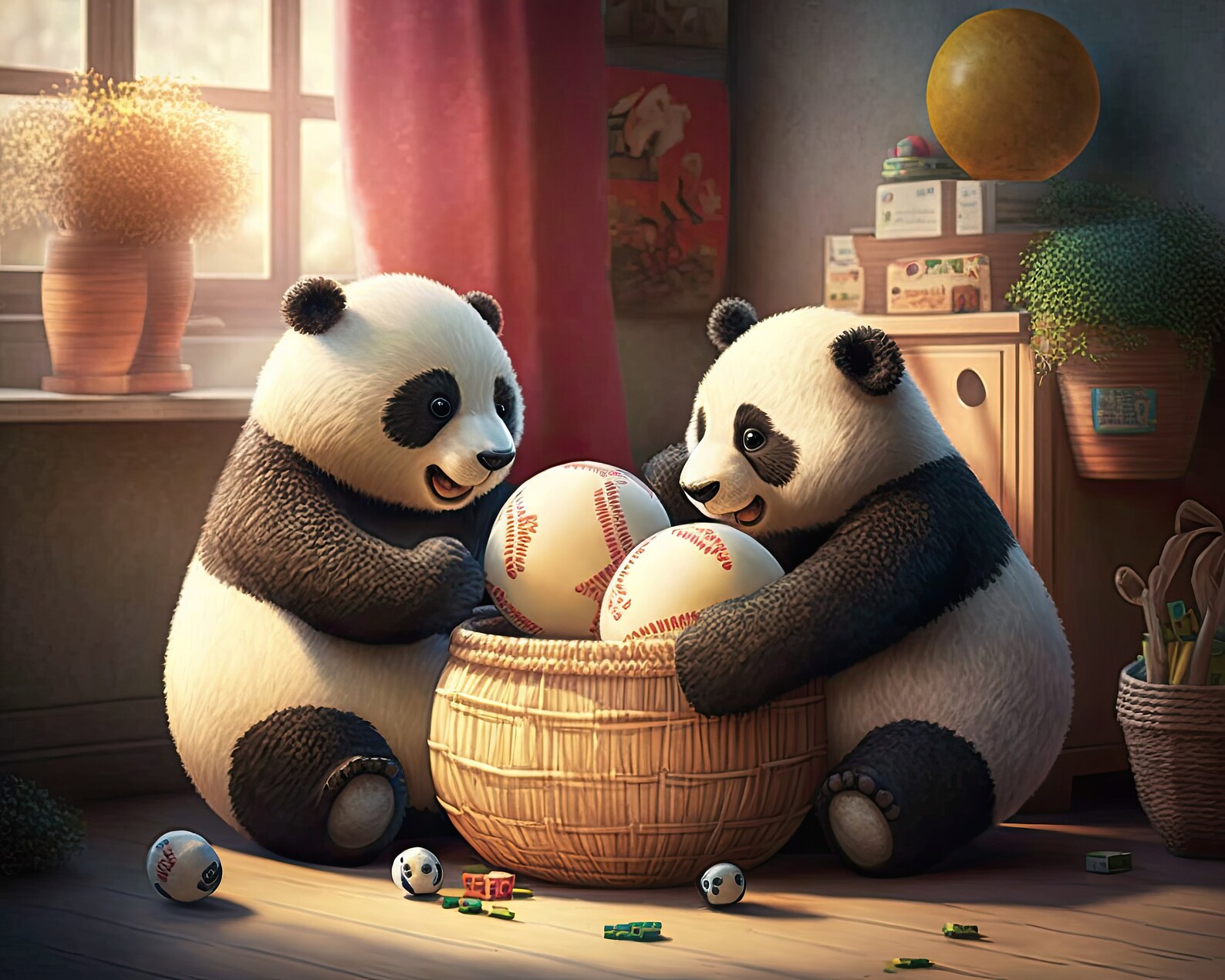 Playful Pandas Kids Room Art AI Generated Image - Etsy