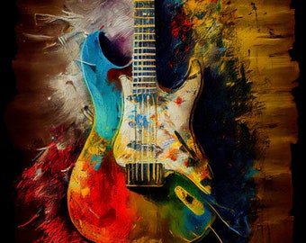 AI Art Abstract Multi-colored Guitar7 Oil Painting - Etsy