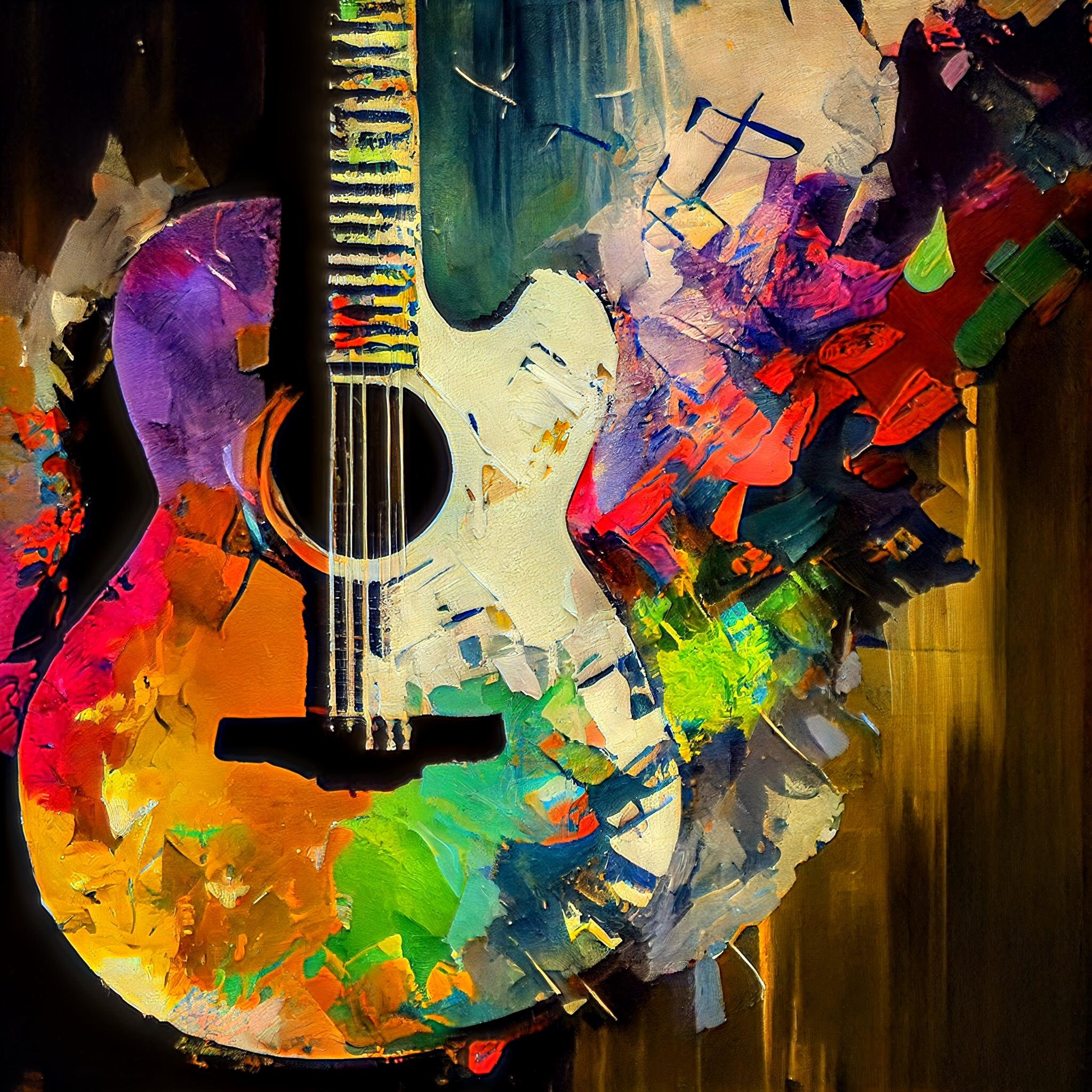 AI Art Abstract Multi-colored Guitar3 Oil Painting Digital Art AI ...