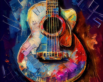 AI Art Abstract Multi-colored Guitar7 Oil Painting - Etsy