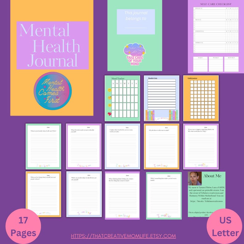 Mental Health Journal Printable: Self-care Workbook With Mood Tracker ...
