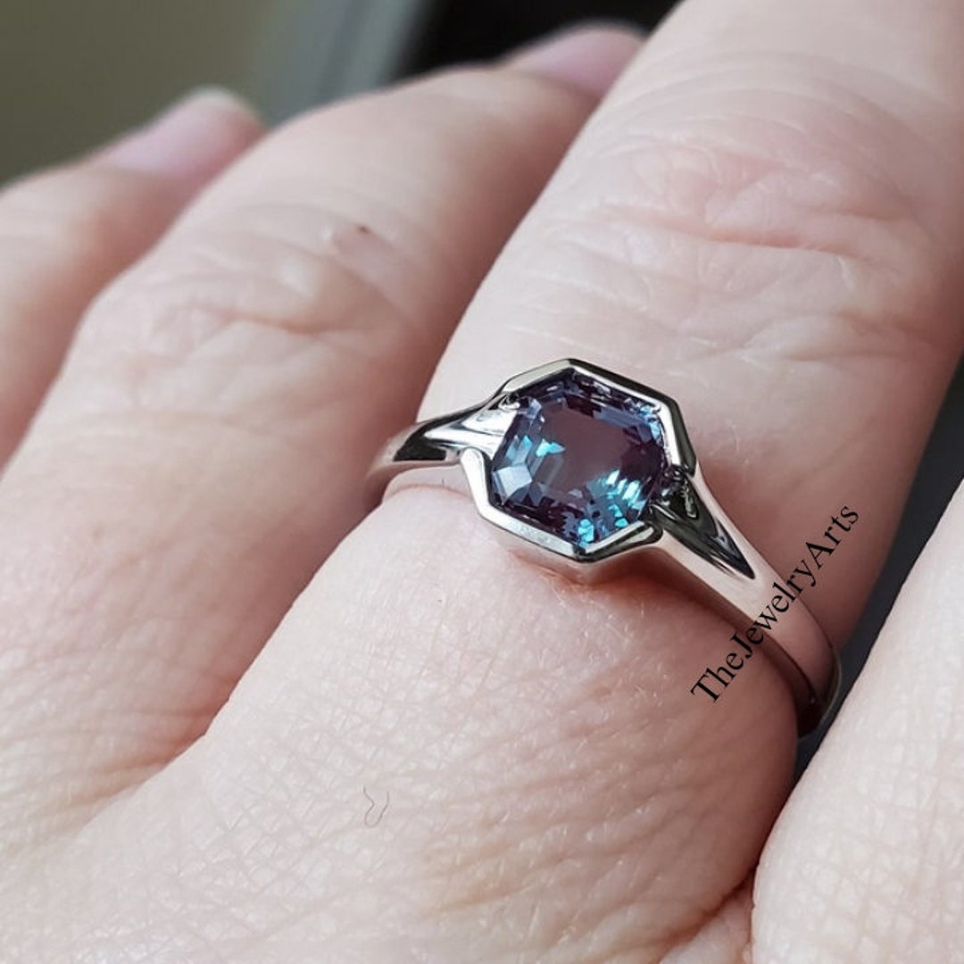 Vintage Alexandrite Ring, Asscher Cut, Color Changing Gemstone ...