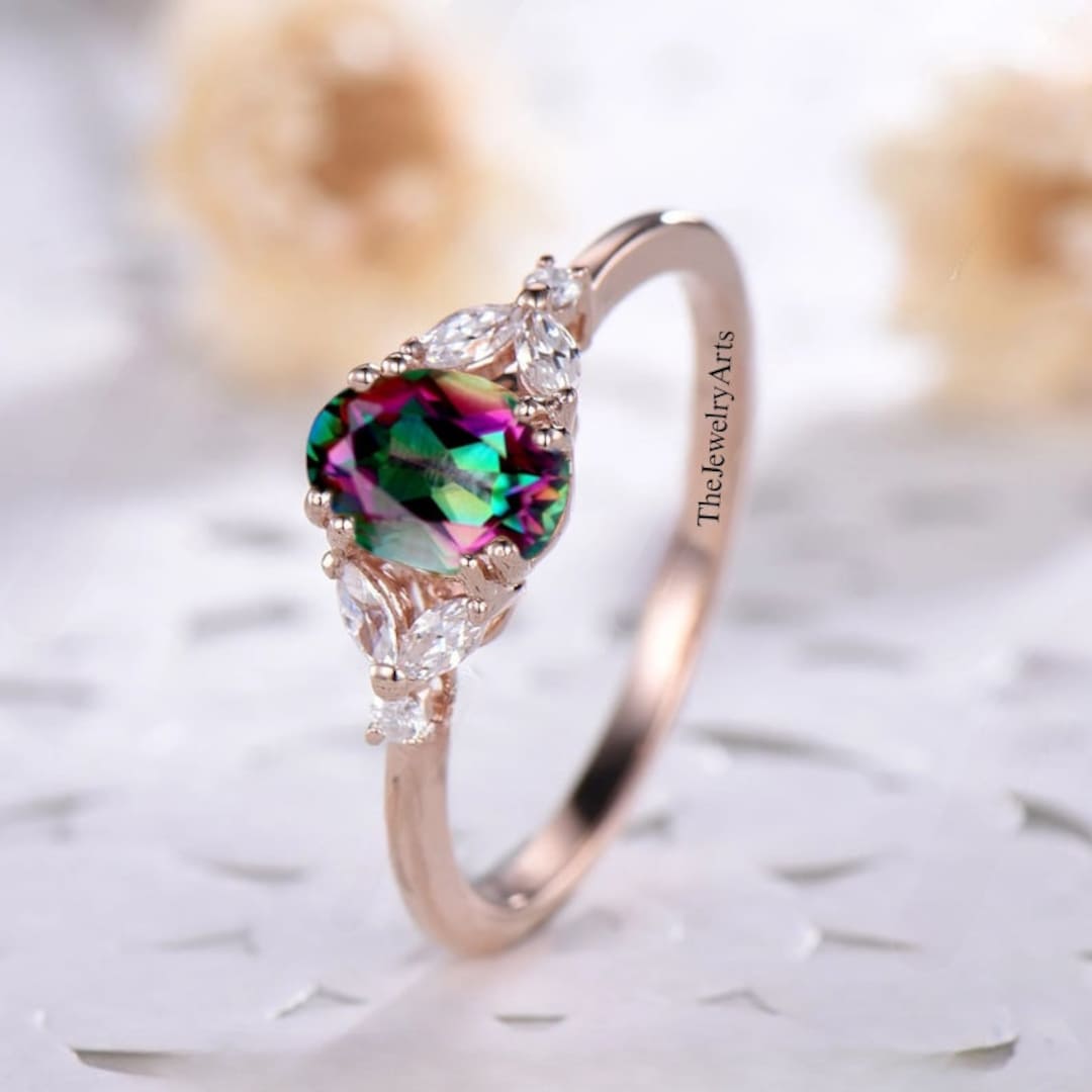 Natural Mystic Topaz Ring/ 925 Sterling Silver/ Natural Purple Mystic ...