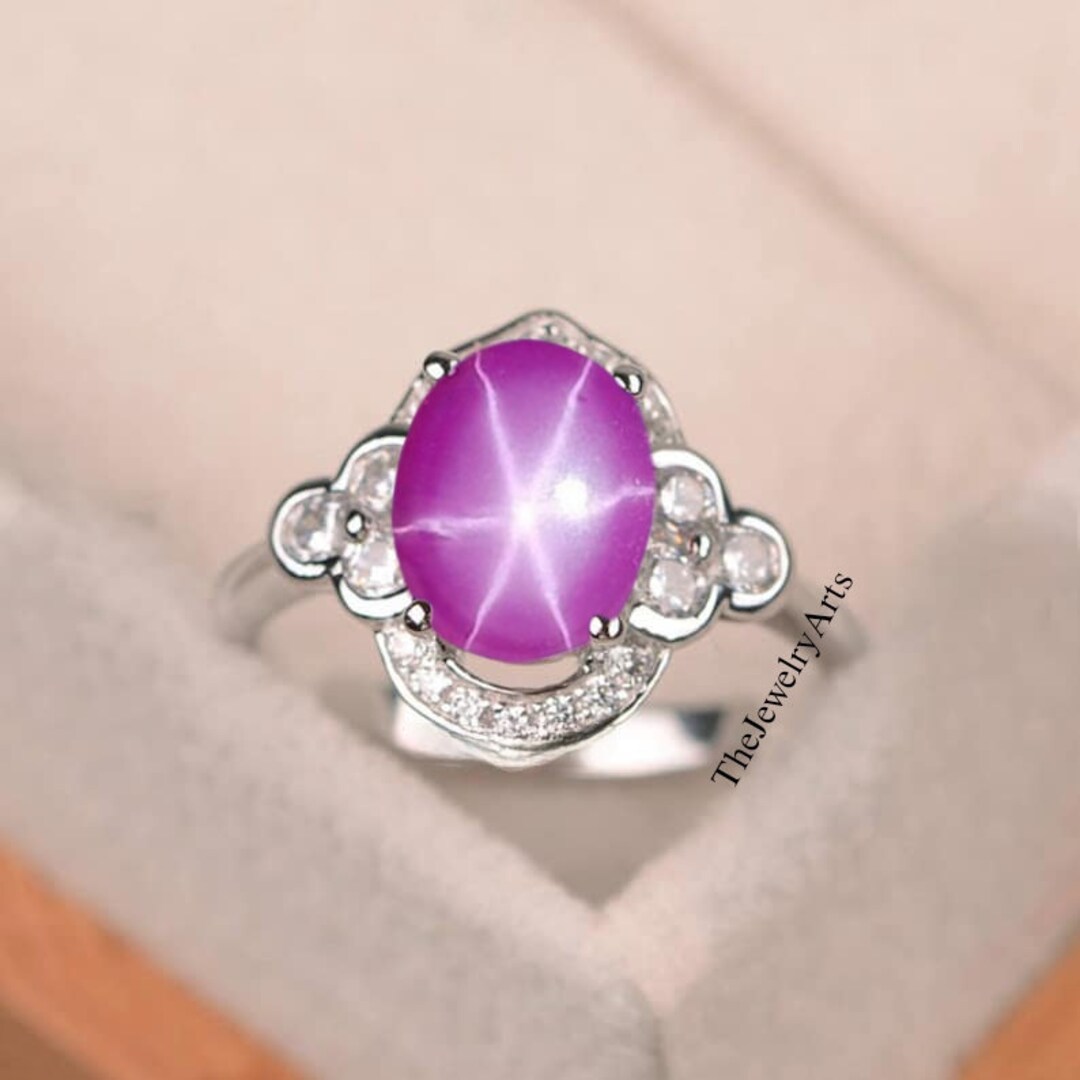 Pink Lindy Star Ring Oval Star Ruby Engagement Ring 925 Sterling Silver ...