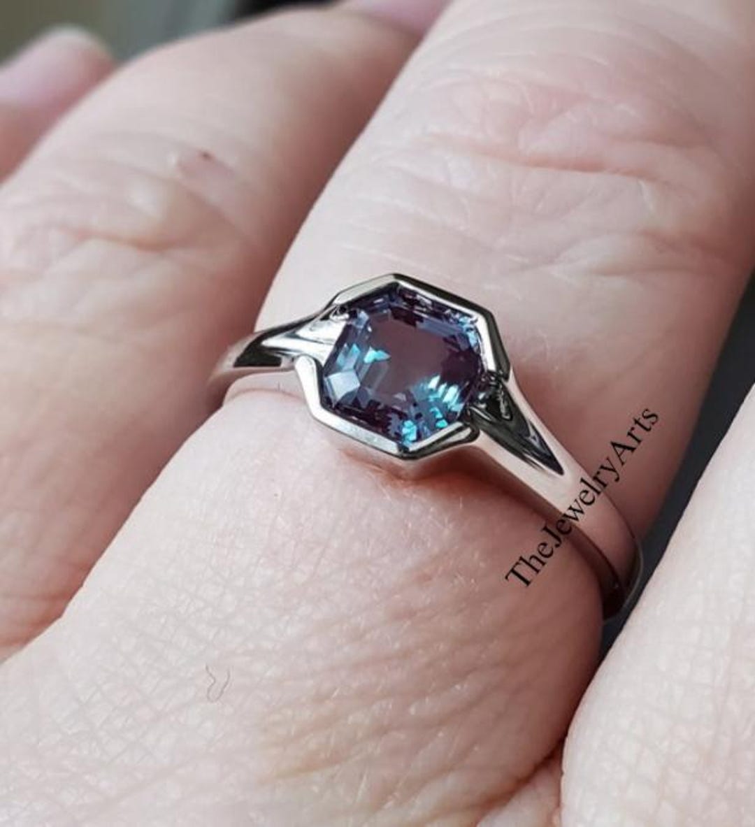 Vintage Alexandrite Ring, Asscher Cut, Color Changing Gemstone ...