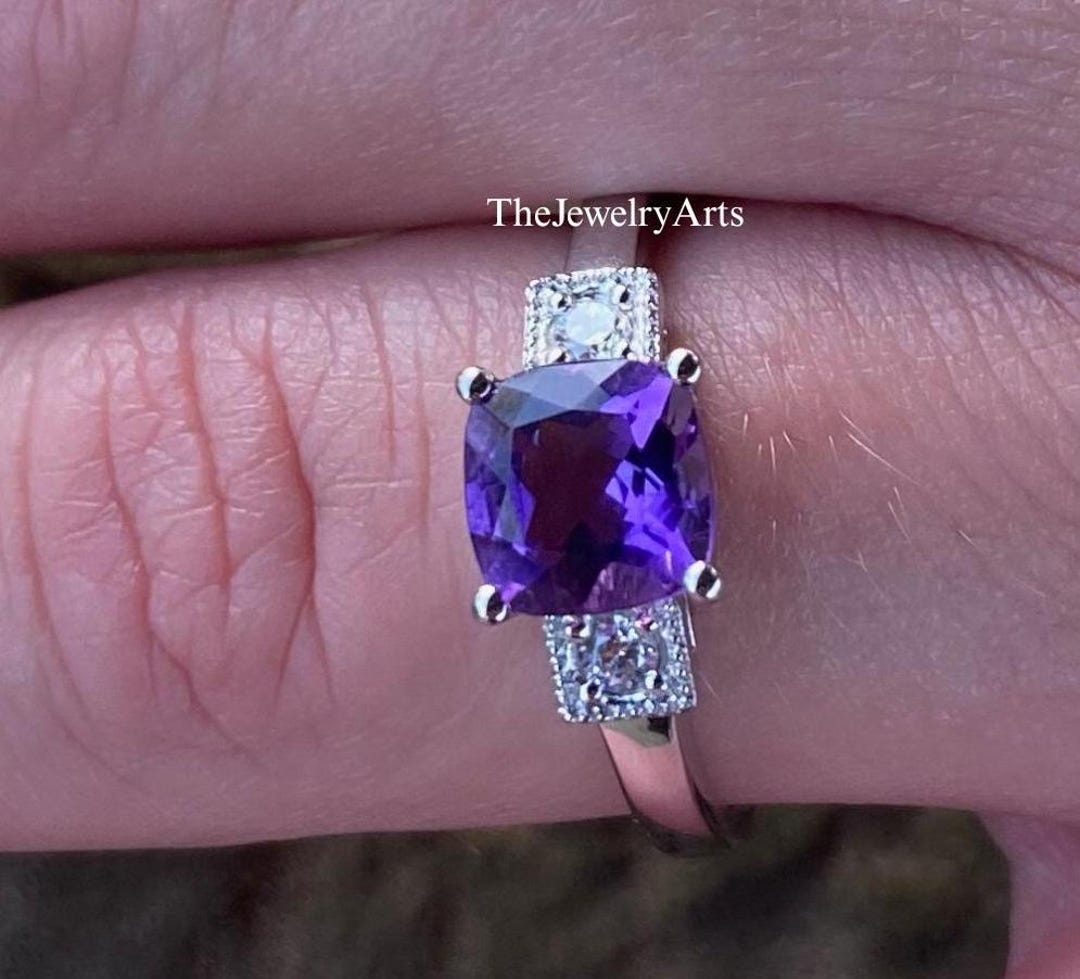 Natural Amethyst Ring , Engagement Ring, 925 Sterling Silver, Purple ...