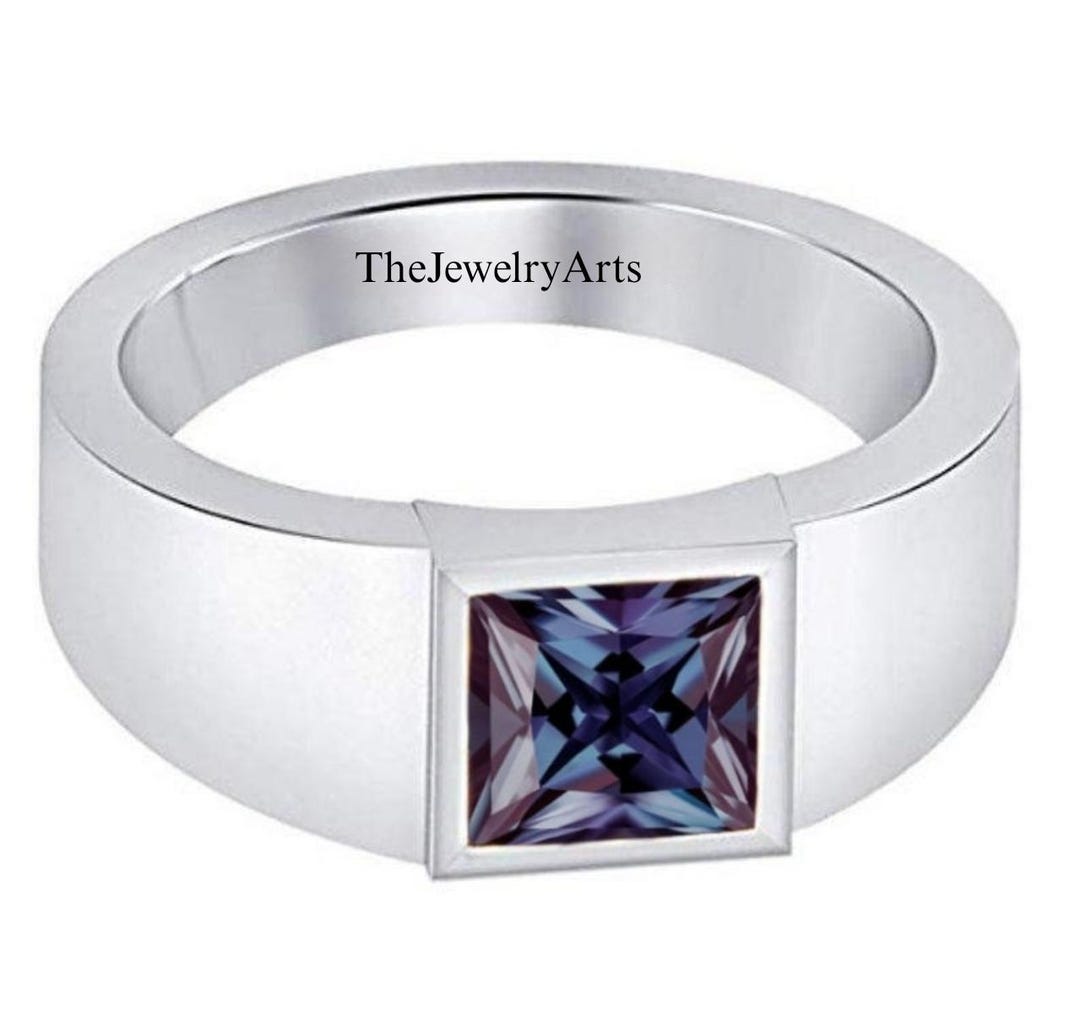 Men's Alexandrite Ring, Lab Princess Cut Alexandrite Engagement Ring ...