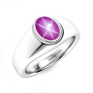 Six Ray Star Ring Natural Ruby Star Ring in 925 Sterling Silver Man ...