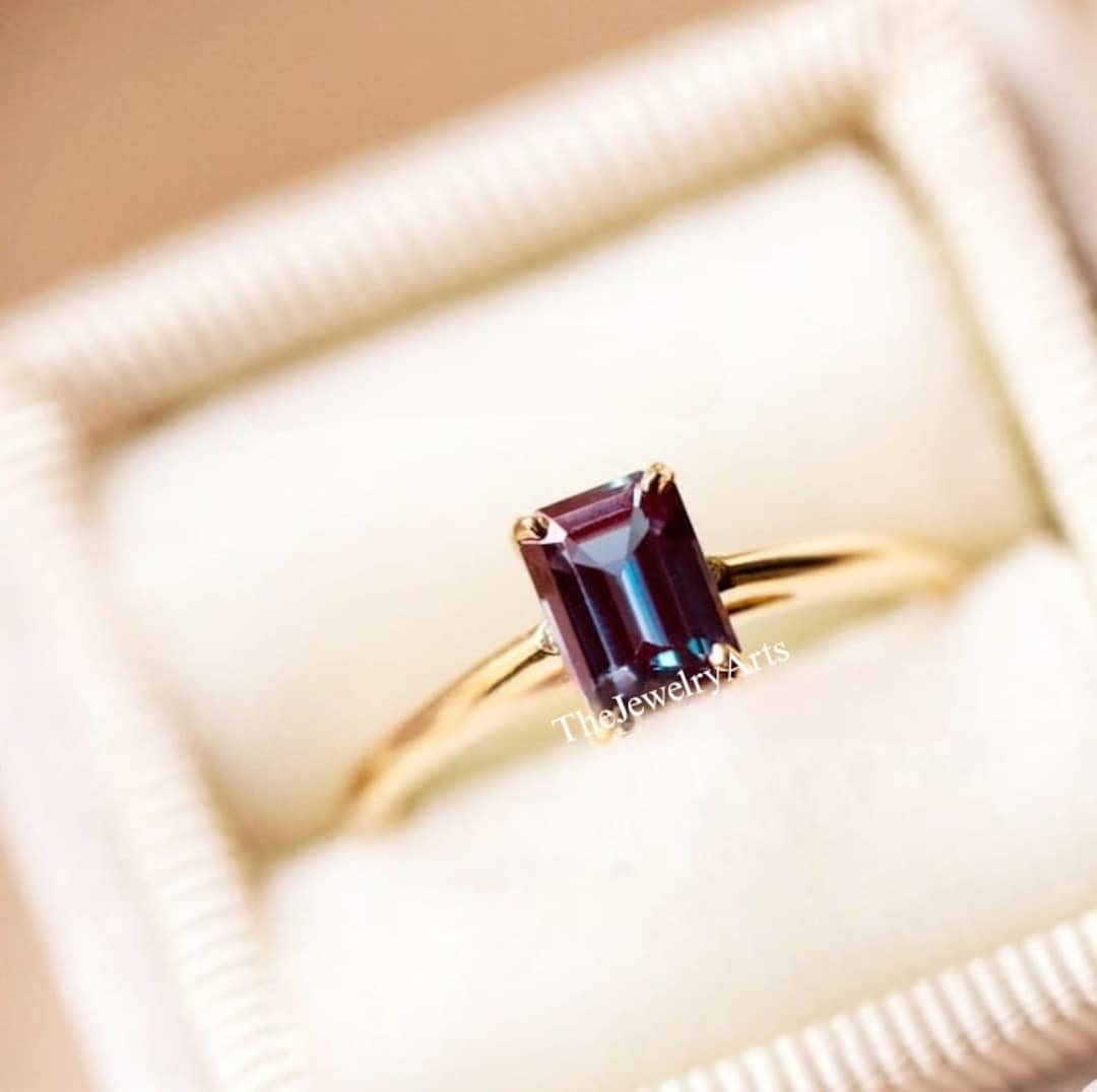 Alexandrite Halo Ring, Lab Created Alexandrite Ring, , Color Change ...
