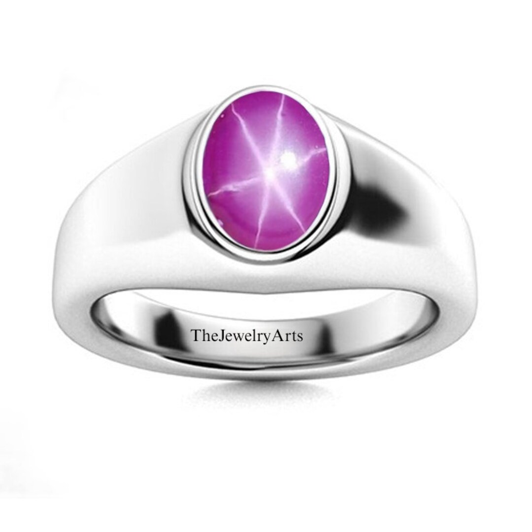 Six Ray Star Ring Natural Ruby Star Ring in 925 Sterling Silver Man ...