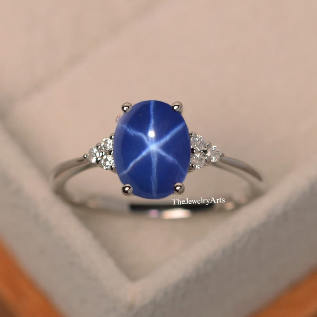 Oval Lindy Star Ring Blue Lindy Star Ring Star Sapphire Ring in 925 ...