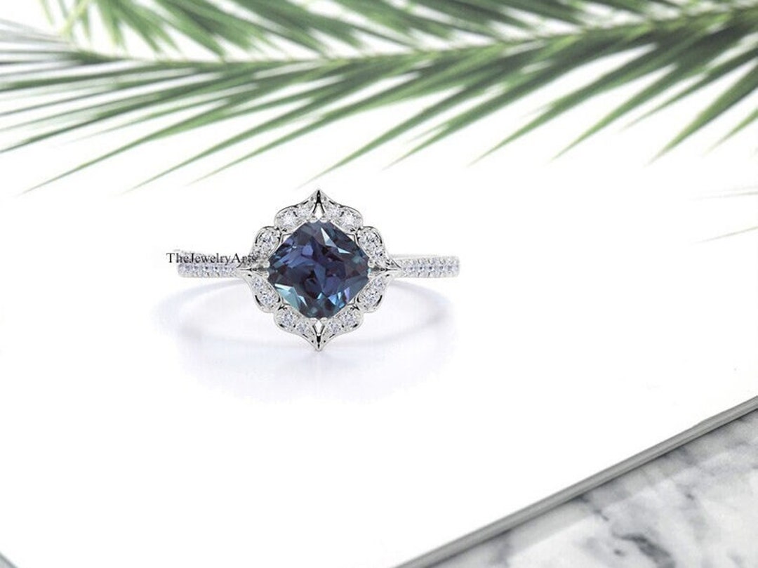 Alexandrite Ring, Cushion Cut Alexandrite Ring, Sterling Silver Ring ...