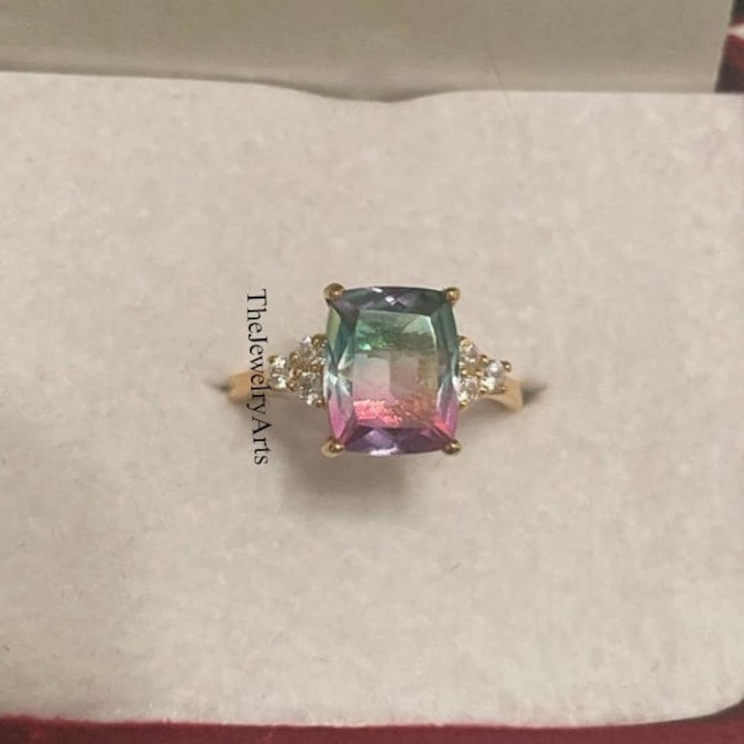 Cushion Watermelon Tourmaline Watermelon Tourmaline Ring, Sterling ...