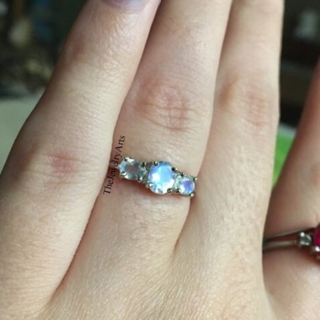 Moonstone Ring-oval Cut Ring-sterling Silver Ring-rainbow Moonstone Ring-silver Ring-statement ...