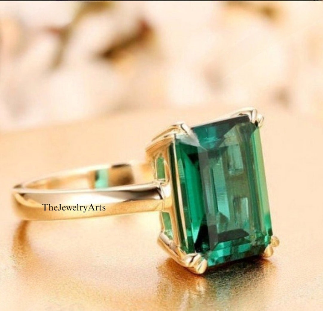 14k Gold Octagon Cut Emerald Ring, 18k Big Emerald Engagement Ring ...