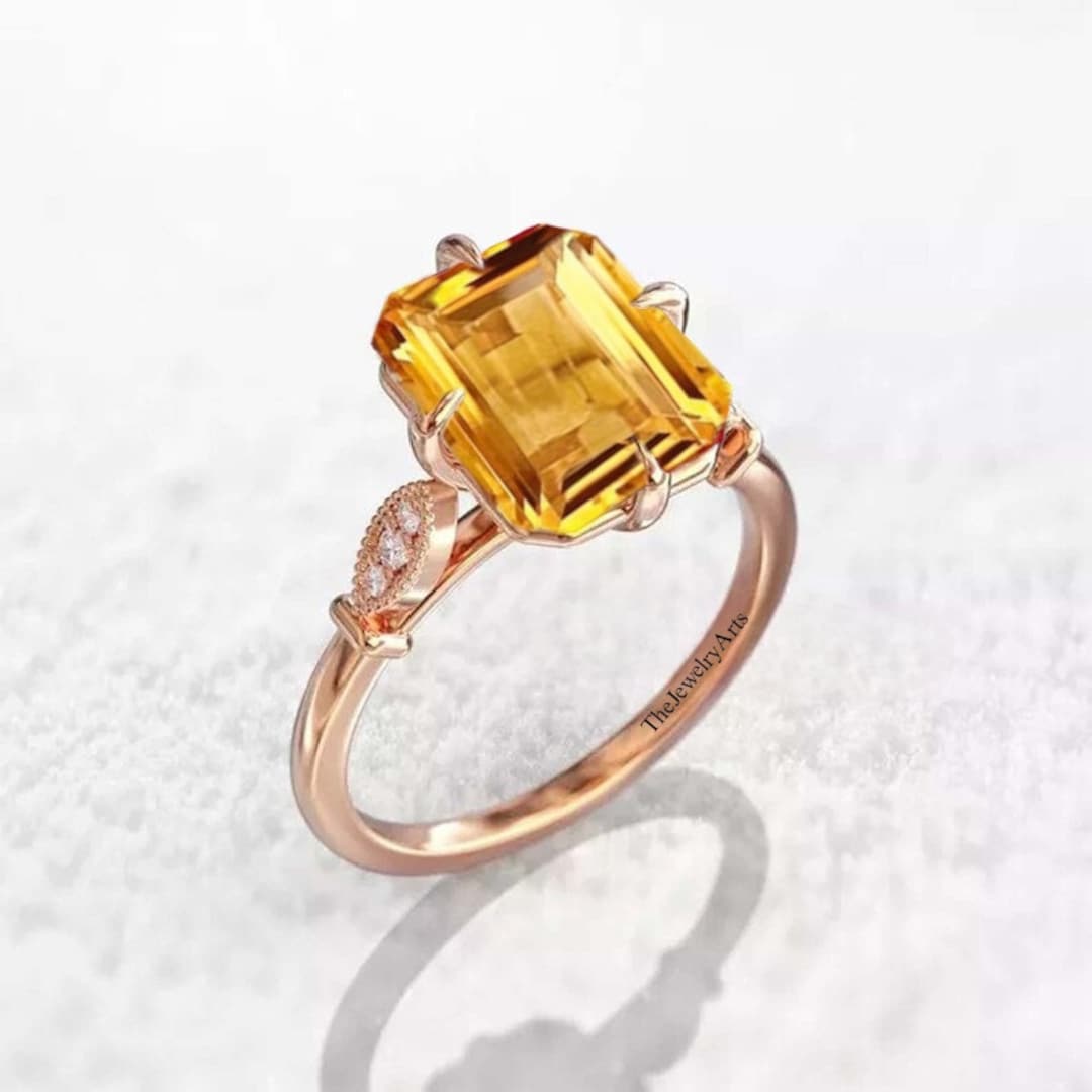 Yellow Topaz Ring Genuine Golden Topaz Ring Emerald Cut Yellow Topaz ...