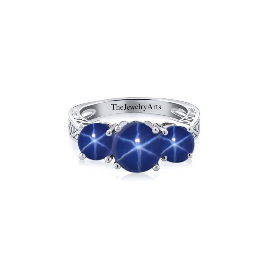 Unique Star Lindy Ring Blue Star Ring 925 Sterling Silver Sapphire Star ...