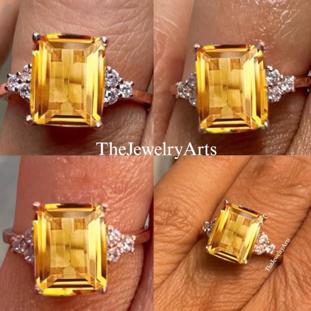 Genuine Emerald Cut Yellow Topaz Ring, Gemstone Ring, Golden Topaz Ring ...