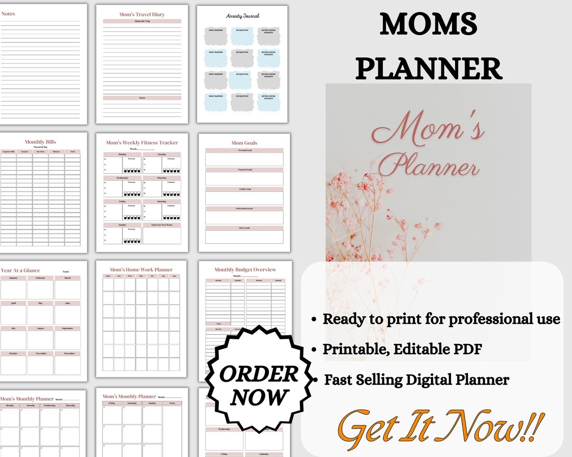 Editable Moms Planner PDF Download Digital Family Organizer ...