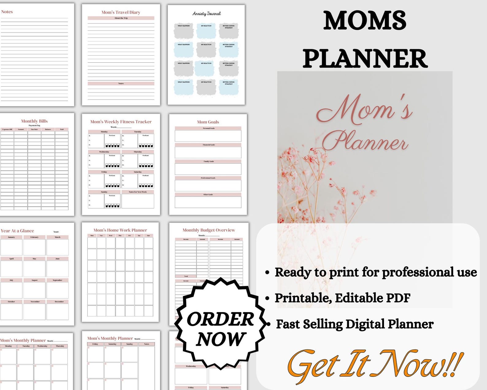 Editable Moms Planner PDF Download Digital Family Organizer ...