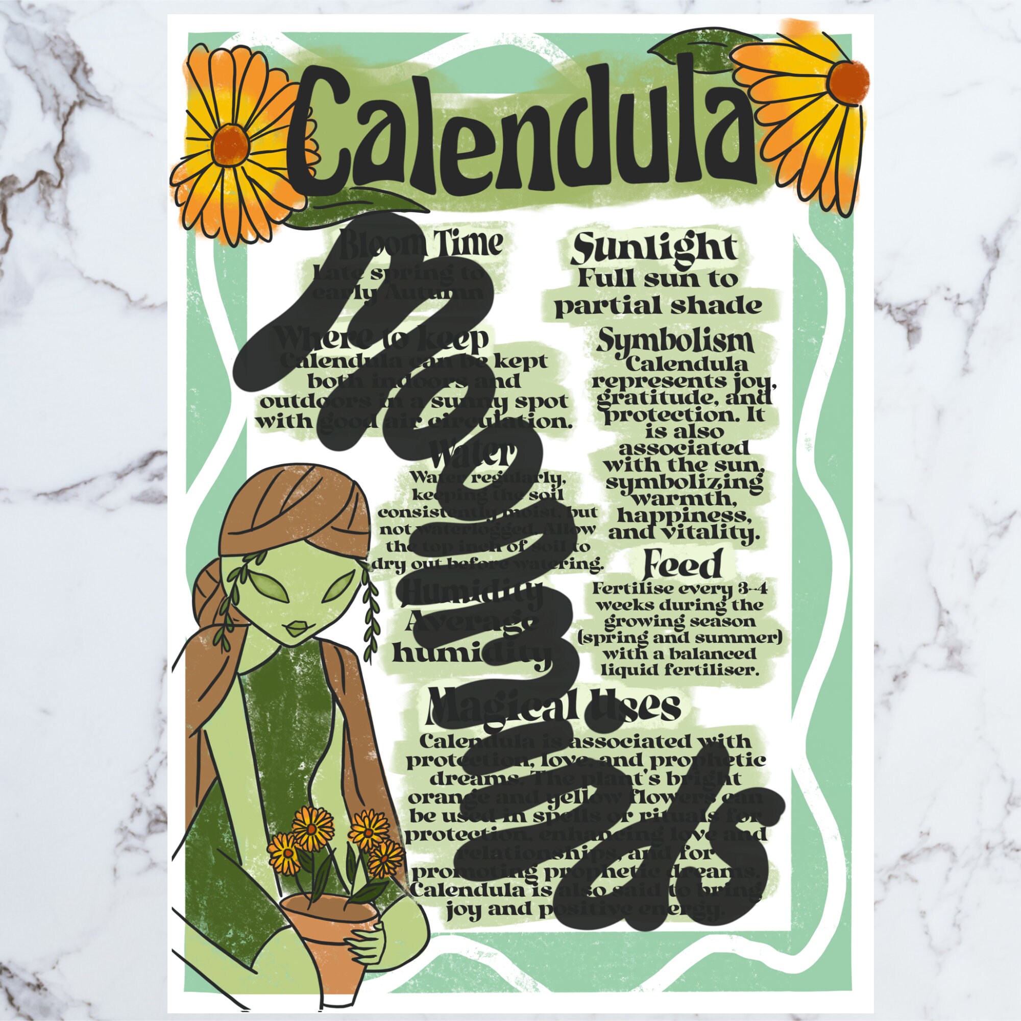 Calendula Magical Plant Profile Grimoire Page, Growing Guide ...