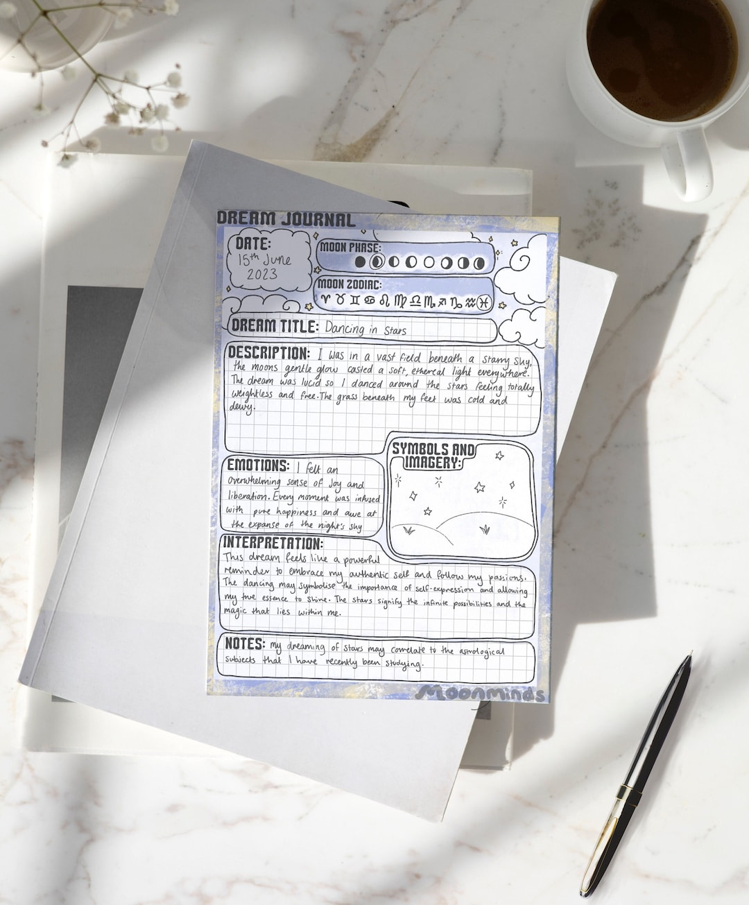 Printable Dream Journal Page, Dream Tracker Notes Page for Grimoires ...