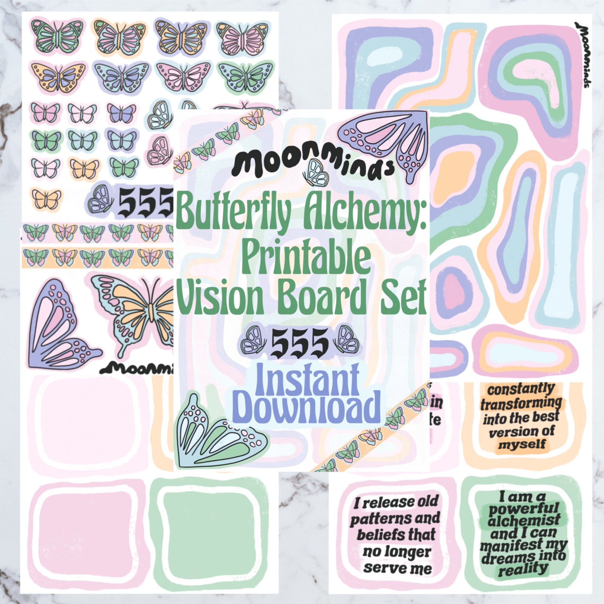 Butterfly Alchemy 555 Vision Board Printable Set Powerful Affirmations ...