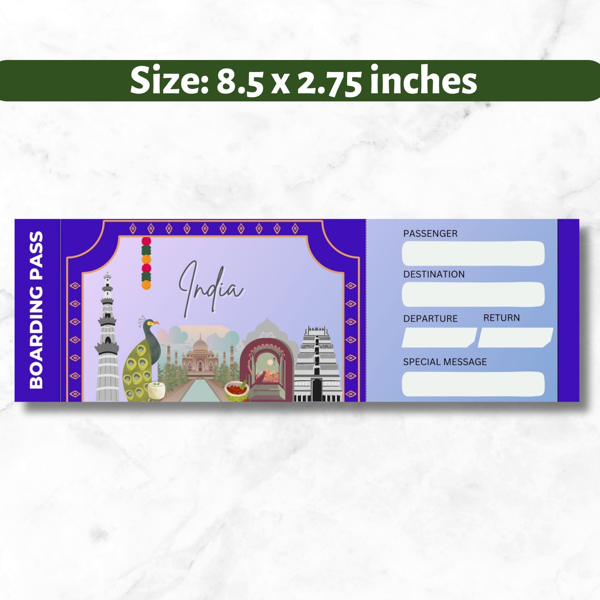 DIY INDIA Surprise Boarding Pass Canva Template, Fake Airline Ticket ...