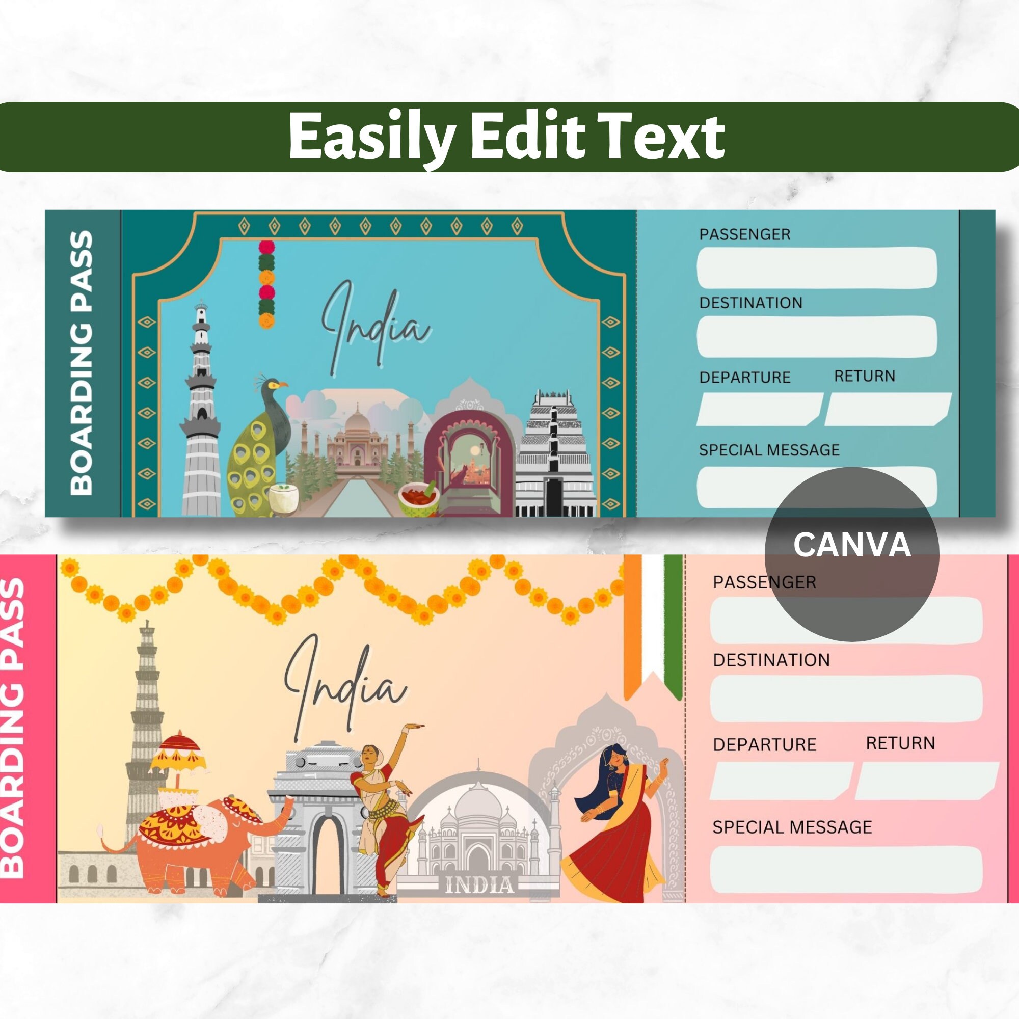 DIY INDIA Surprise Boarding Pass Canva Template, Fake Airline Ticket ...