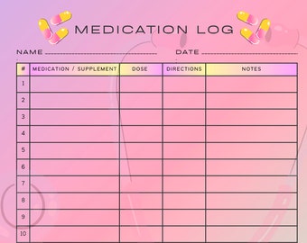 Printable Medication Log / Medicine Tracker / Digital Download - Etsy