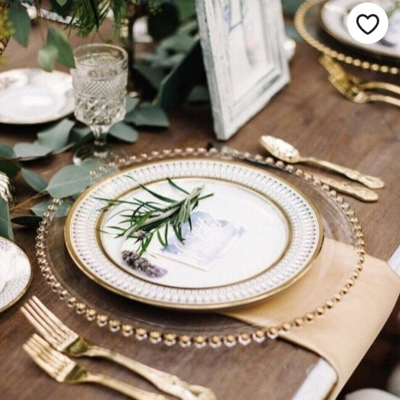 Decorative Gold Rim Charger Plate Large Pearl Beads Clear Glass Wedding ...