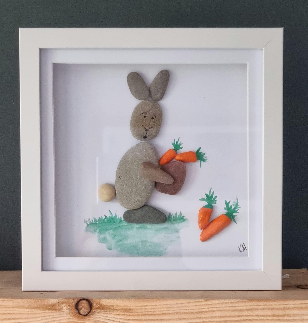 Rabbit Pebble Art Animal Pebble Art - Etsy