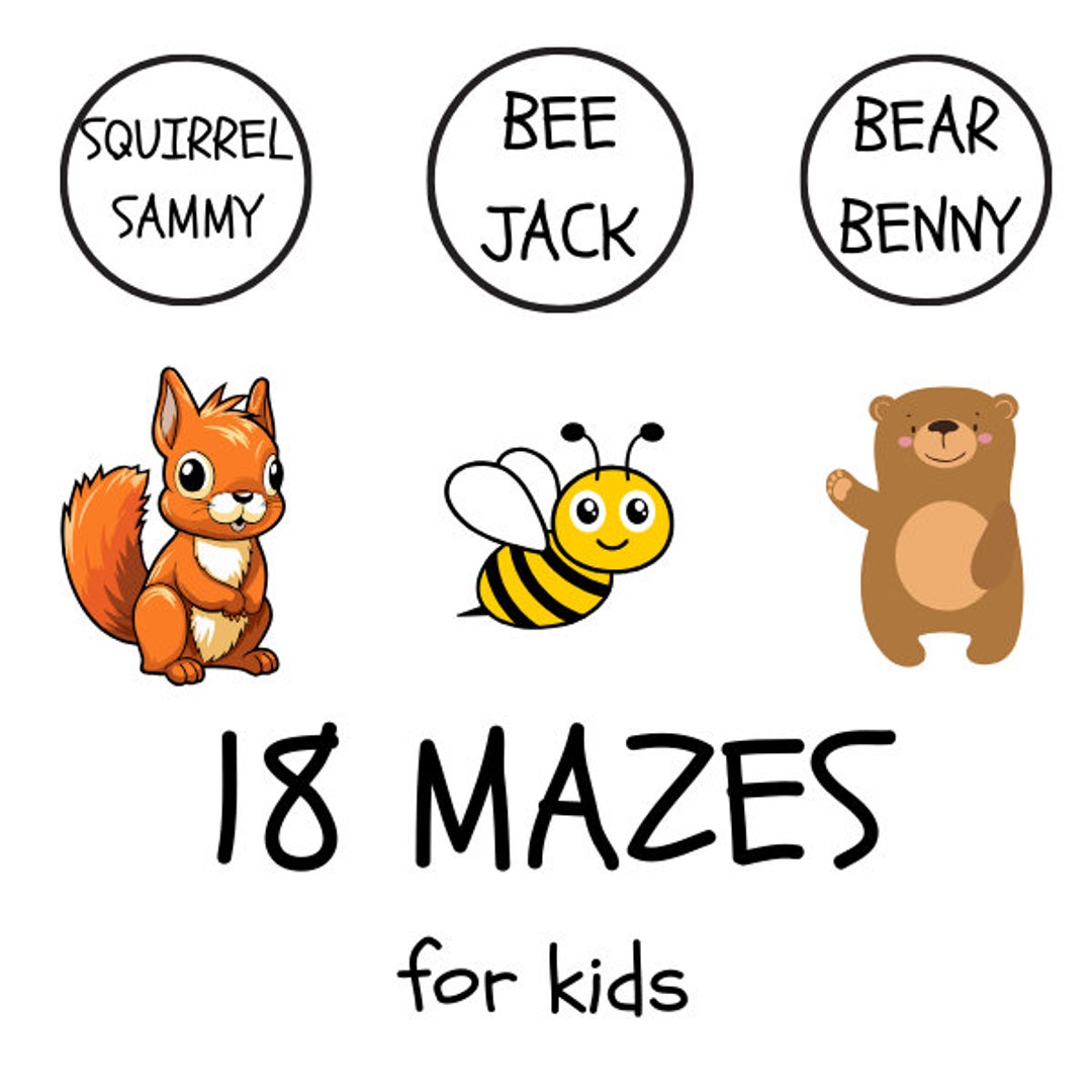 Printable Forest Adventure Mazes: Squirrel Sammy - Bee Jack - Bear ...