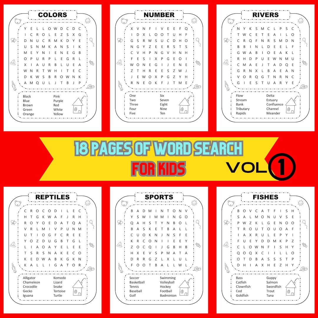 18 Fun Themes for Kids - Word Search for Kids Learners - Activities ...