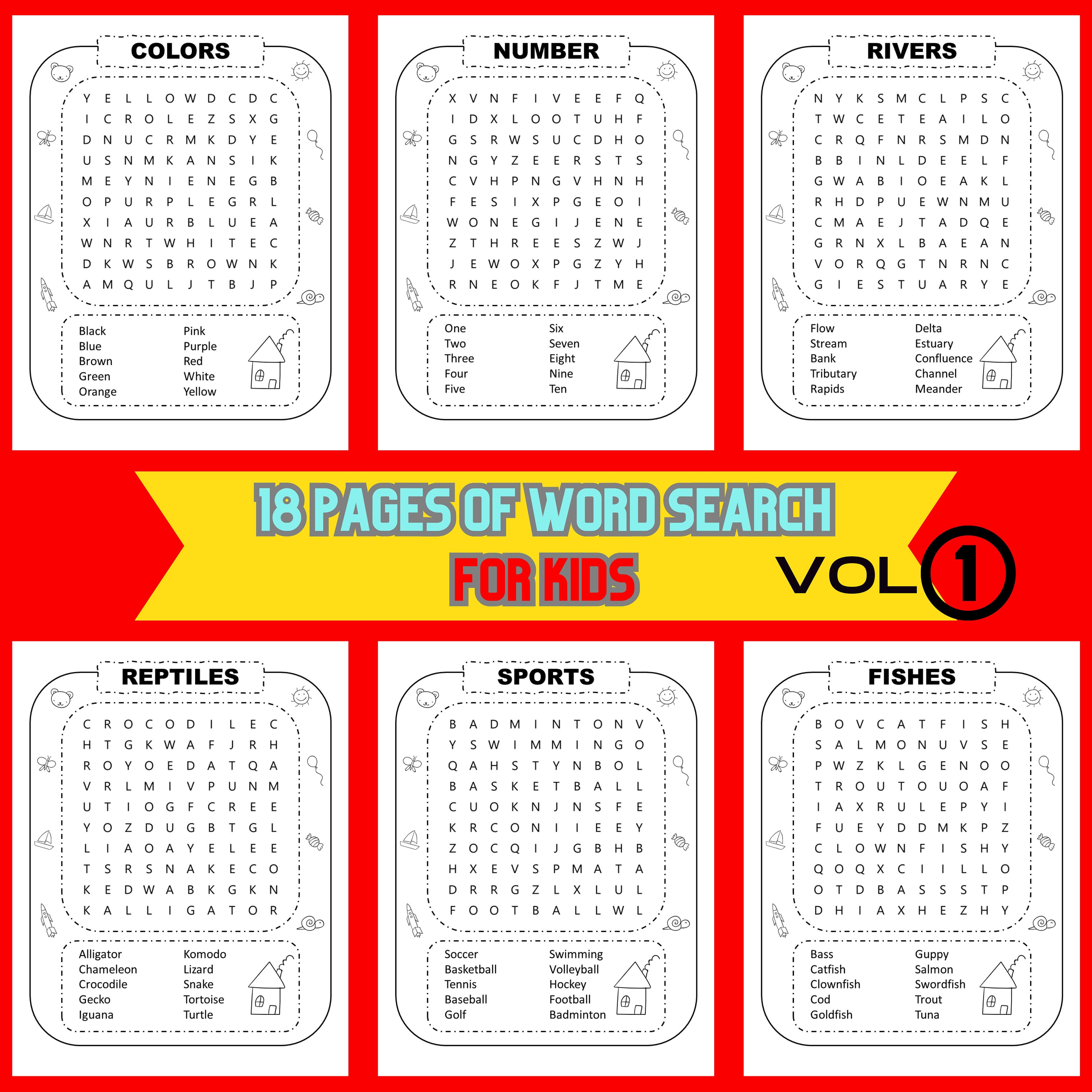 18 Fun Themes for Kids Word Search for Kids Learners Activities PDF ...