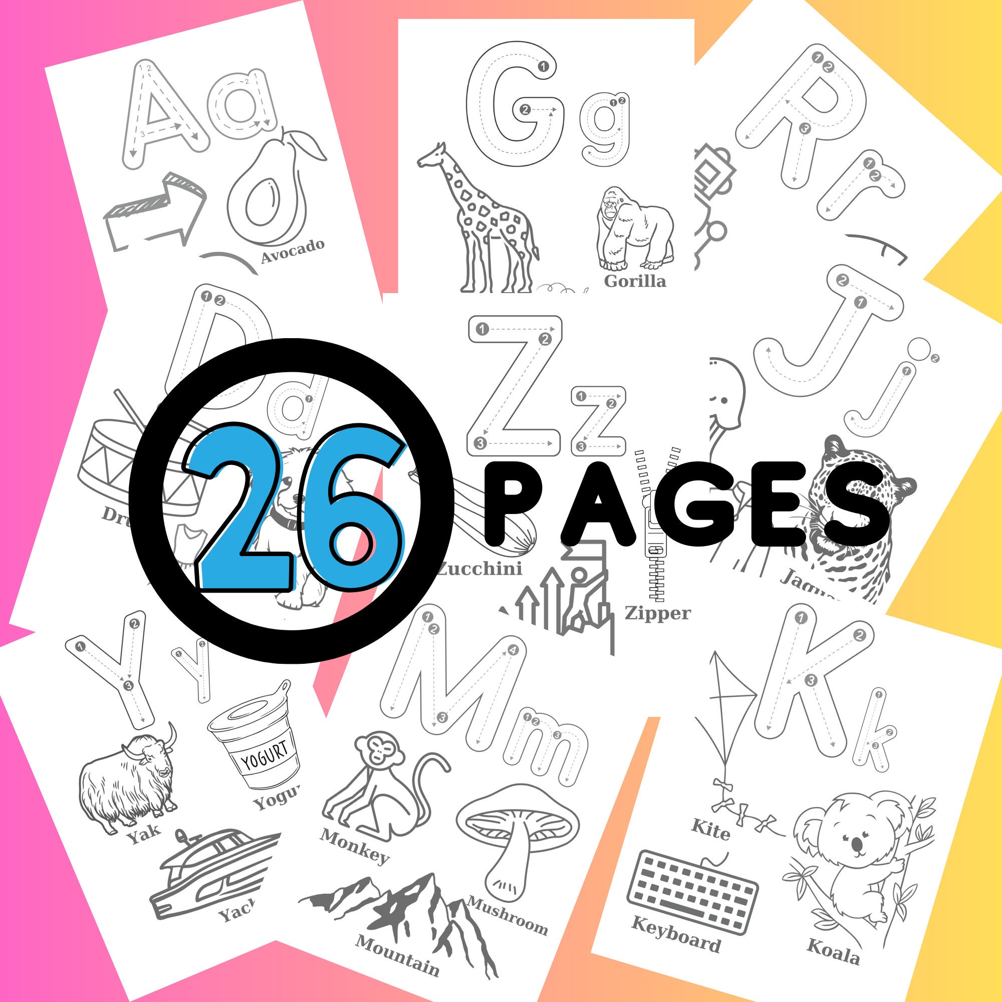 Alphabet Printable Educational Fun A to Z Coloring Pages for Kids ...