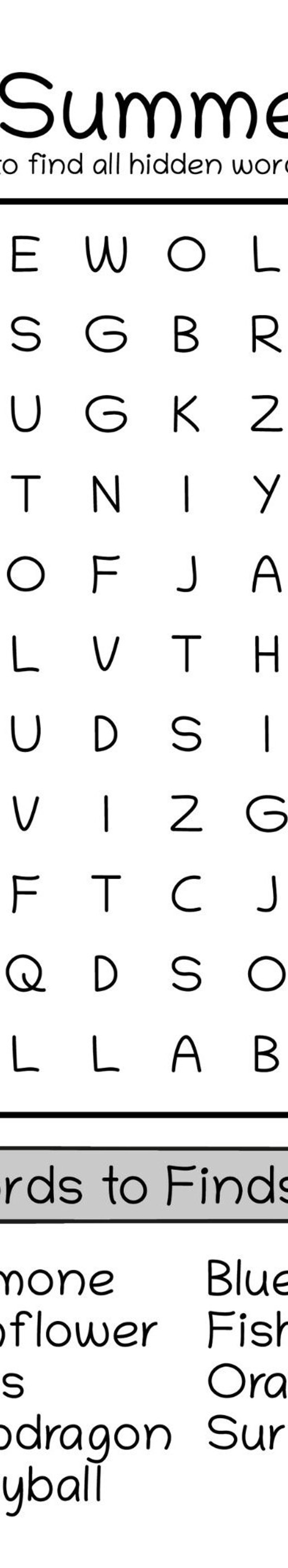 20 Page Printable Summer Word Search Set, Word Puzzle Activity for Kids ...