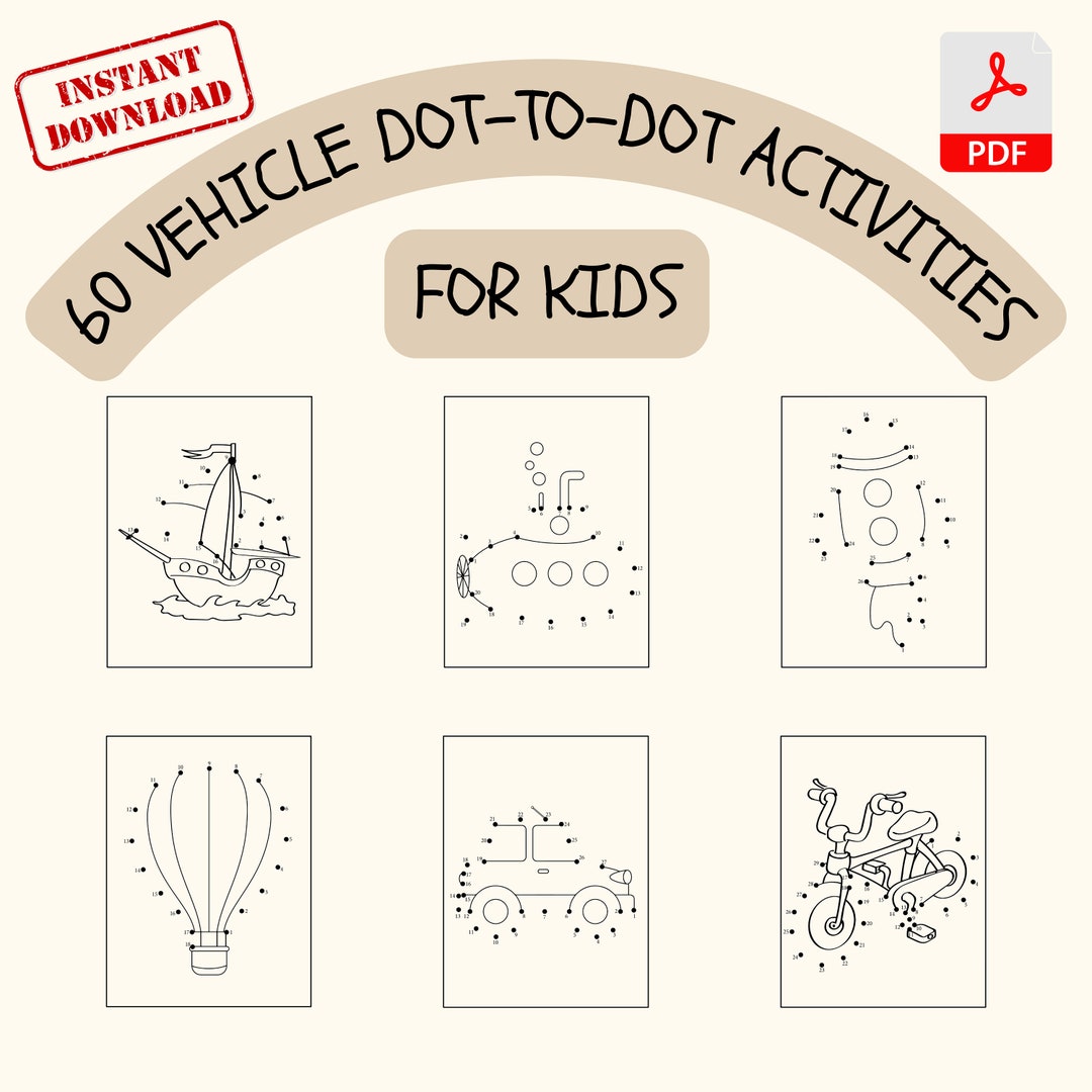 60 Vehicle Dot to Dot Activity Pages for Kids, PDF, Preschool - Etsy