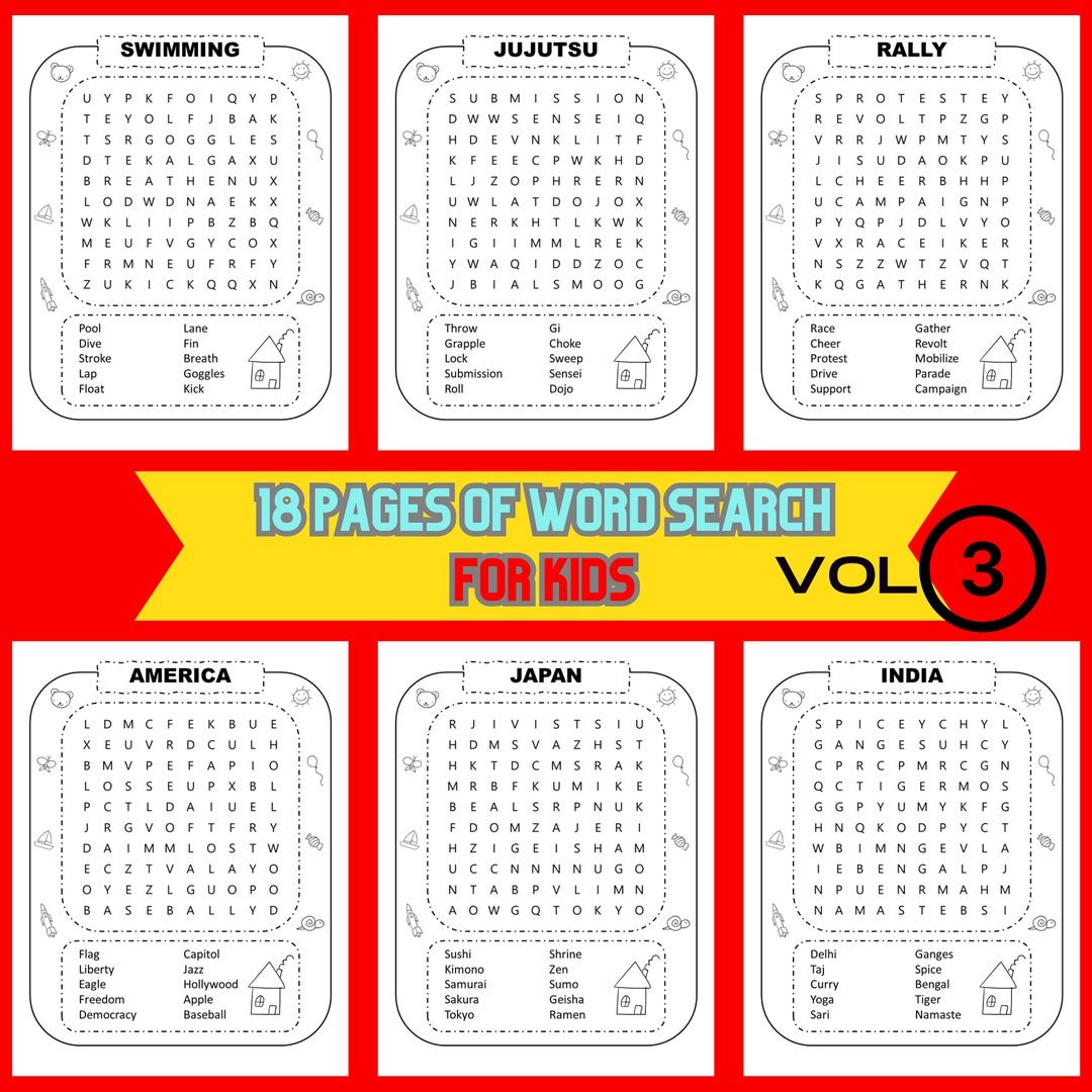 18 Fun Themes for Kids Word Search for Kids Learners Activities PDF ...