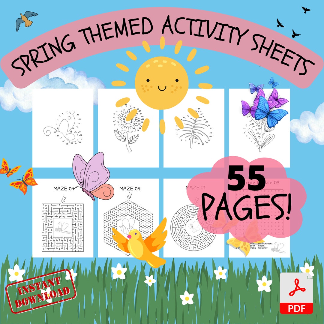 Spring-themed Activity Sheets: 55 Fun Pages, Word Search, Dot-to-dot ...