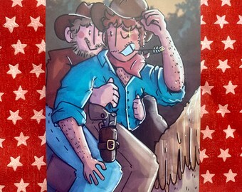 Trans Flag Cowboy Limited Edition Block Print Pink Blue Western Art ...