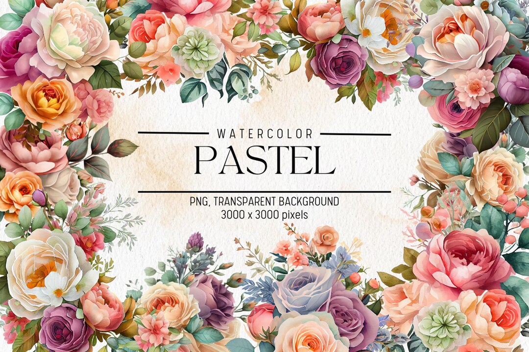 Pastel Watercolor Flowers Clipart Pastel Floral Clip Art - Etsy