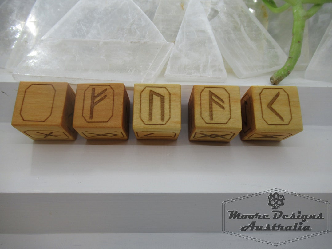 Elder Futhark Rune Dice, Solid Huon Pine, Wood Rune Dice. Viking Rune ...