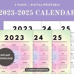 2023 2024 2025 Yearly Minimalist Calendar, Digital/printable Year At-a ...